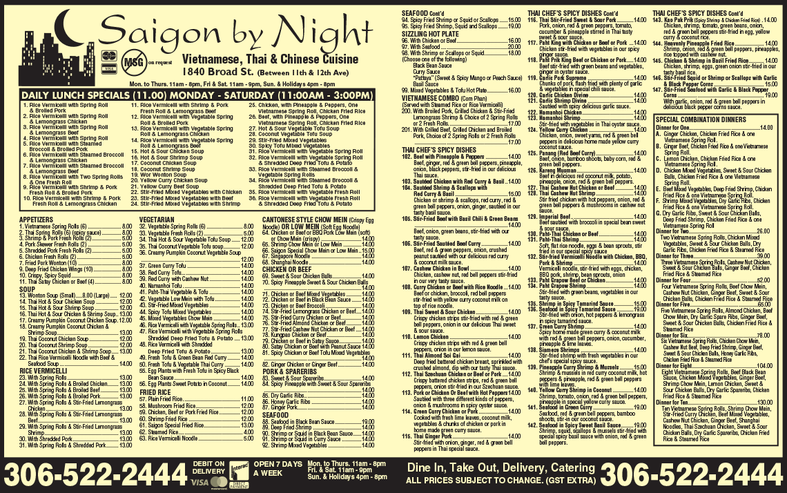 Extensive Menu of Delicious Asian Food in Regina | Thai & Chinese ...